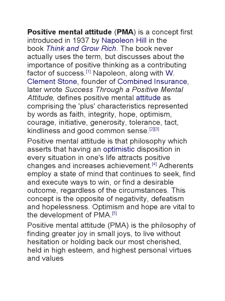 Benefits of Positive Mental Attitude (PMA | PDF | Positive Mental ...