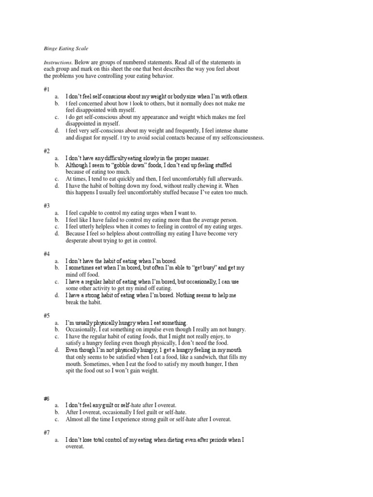 Binge Eating Scale PDF | PDF | Eating | Eating Behaviors