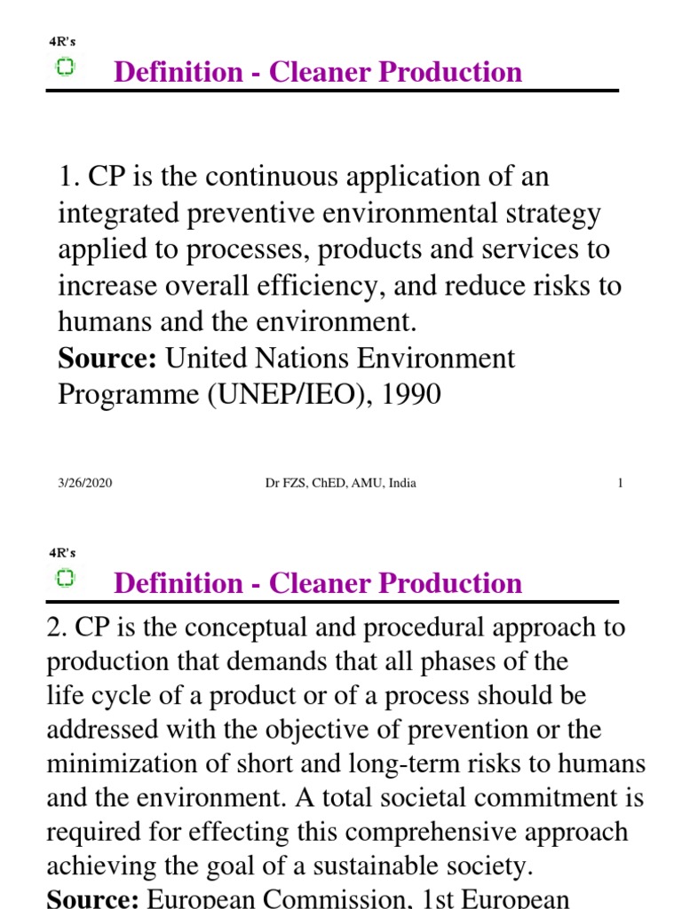 Definition - Cleaner Production: Source: United Nations Environment ...