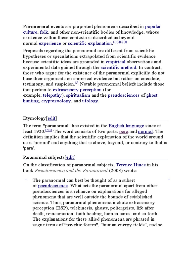Paranormal Events Are Purported Phenomena Described In Popular Culture