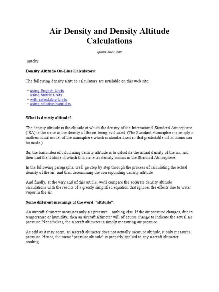 Air Density and Density Altitude Calculations | PDF | Relative Humidity ...