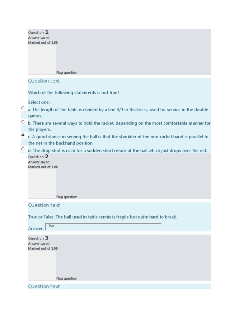 Table Tennis Questions and Answers | PDF | Table Tennis | Sports Equipment