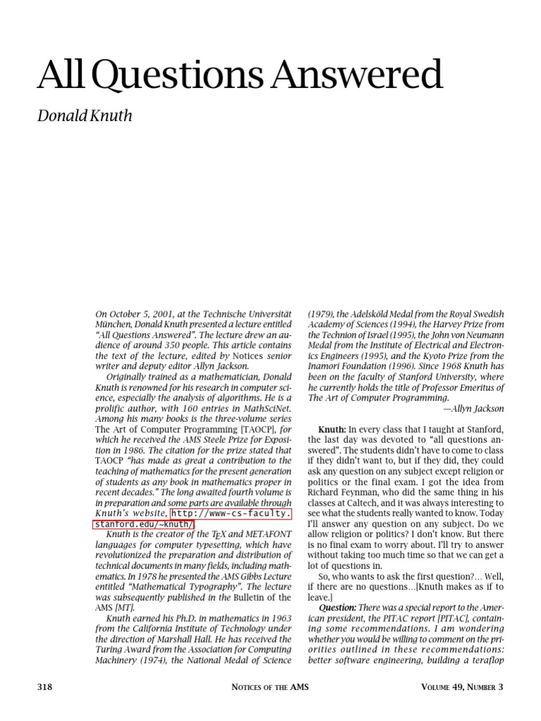 Knuth - All Questions Answered PDF | PDF | Algorithms | Teaching ...