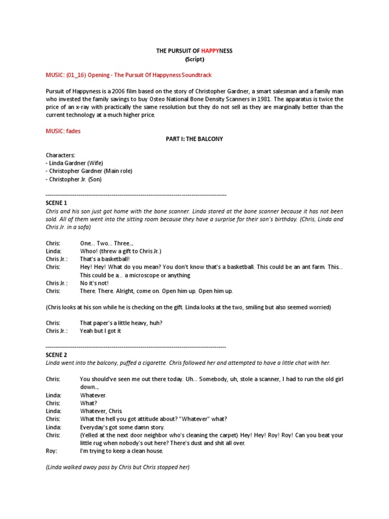 Pursuit of Happyness Script Excerpts | PDF
