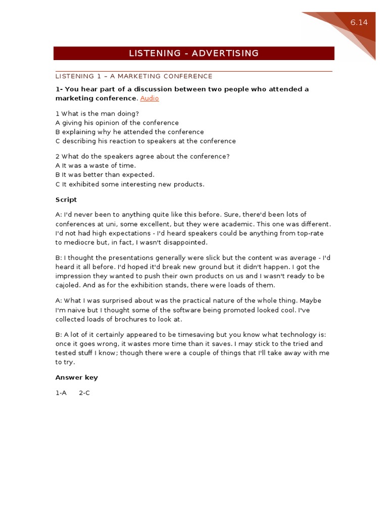 C1 - Listening Unit 14 - Advertising | PDF | Jeans | Odor
