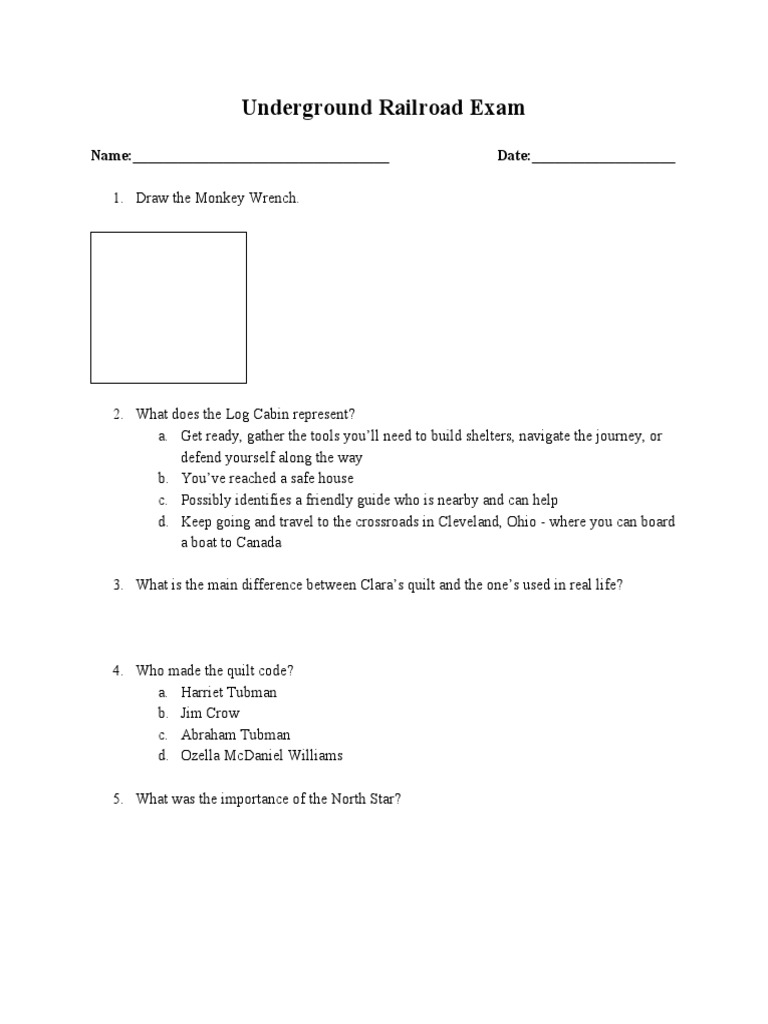 Underground Railroad Quiz and Exam | PDF | Underground Railroad ...