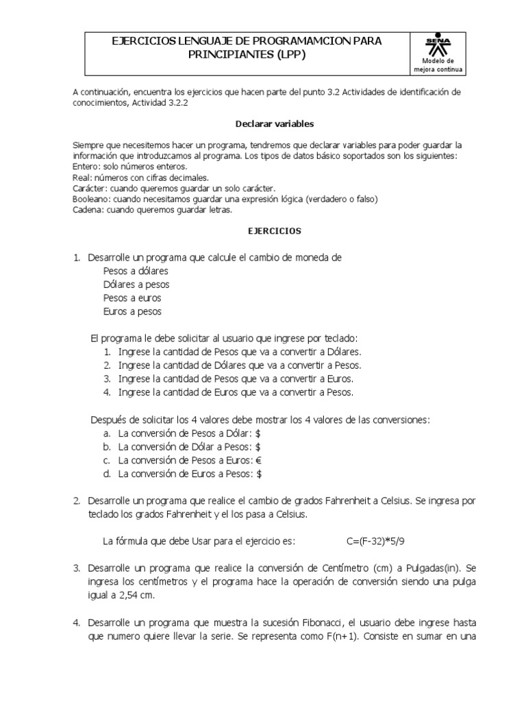 Ejercicios LPP | PDF | Lenguaje de programación | Tipo de datos