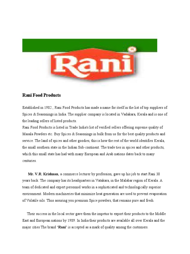 Rani Food Products | PDF | Spice | Kerala
