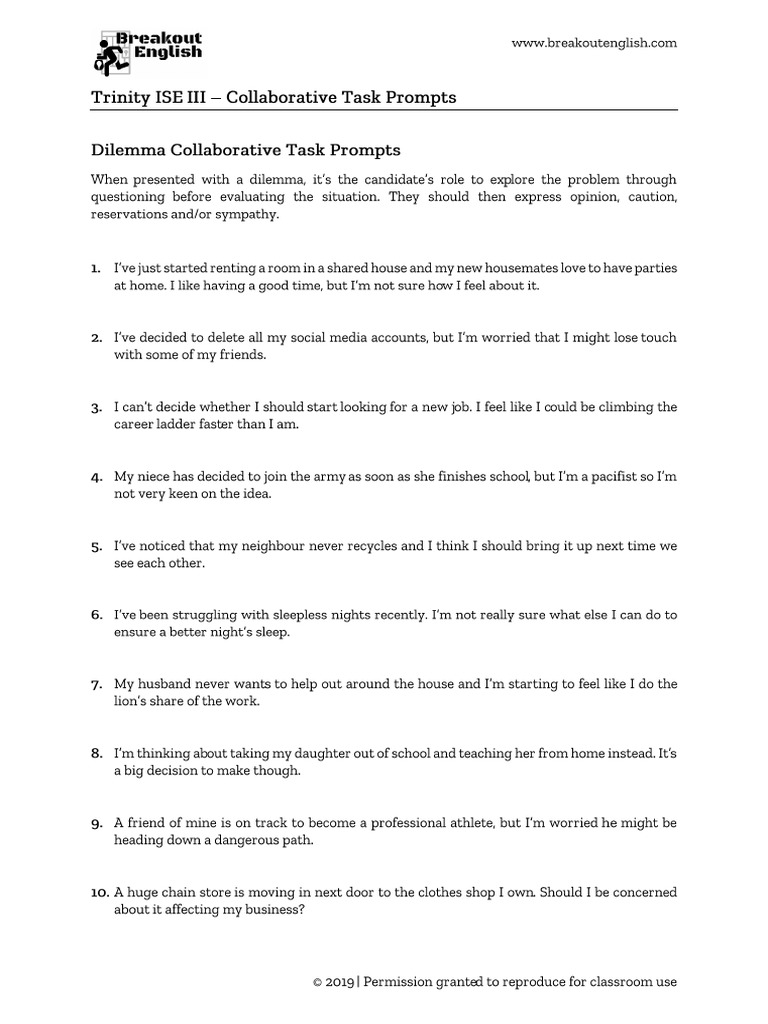 ISE III Dilemma Collaborative-Task Prompts | PDF