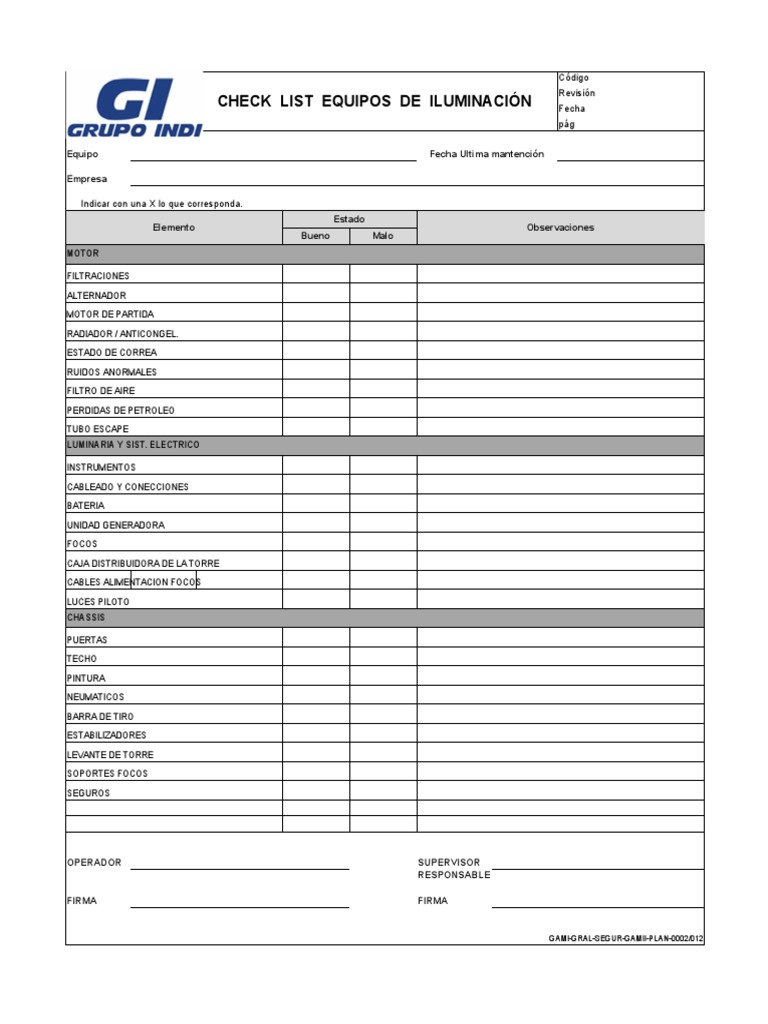 Checklist de Luminarias | PDF