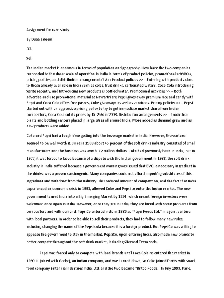 Case Study Coke N Pepsi Pdf Coca Cola Pepsi