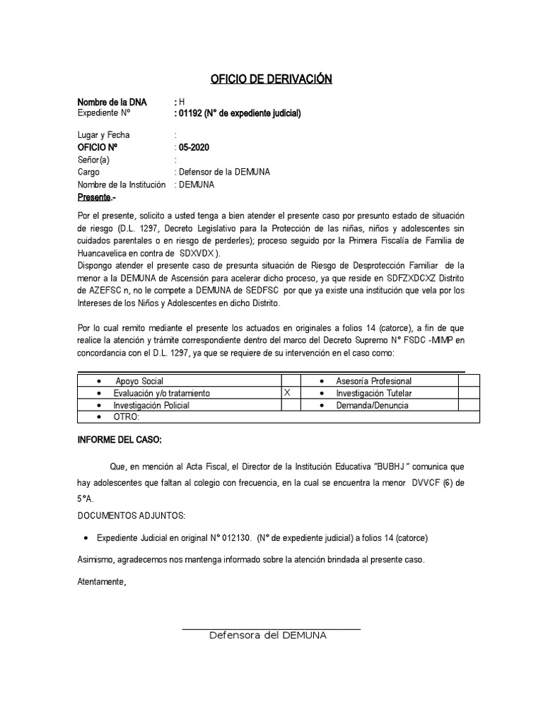 Oficio De Derivacion Modelo Pdf