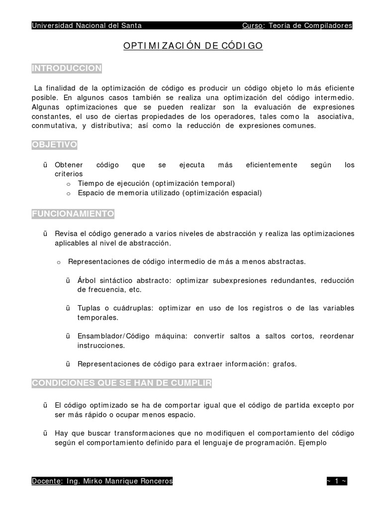 Sesion VII 3u Optimizacion de Codigo | PDF | Compilador | Desarrollo de ... Sesion VII 3u Optimizacion de Codigo | PDF | Compilador | Desarrollo de ...