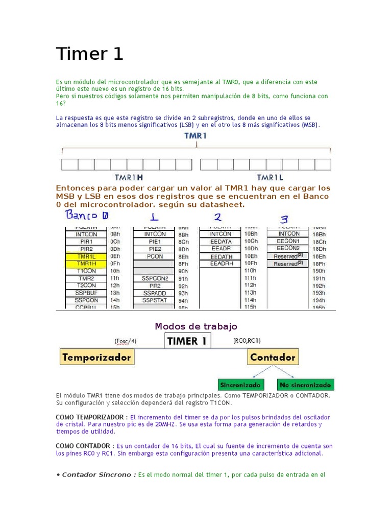 Configuración y funcionamiento del Timer 1 como contador y temporizador ...