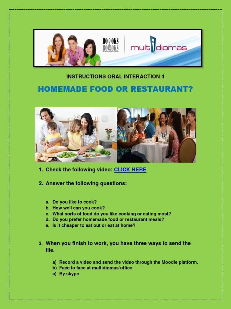 Homemade Food or Restaurant?: Instructions Oral Interaction 4 | PDF