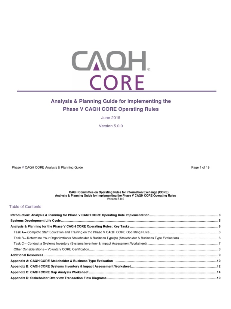 Analysis & Planning Guide For Implementing The Phase V CAQH CORE ...