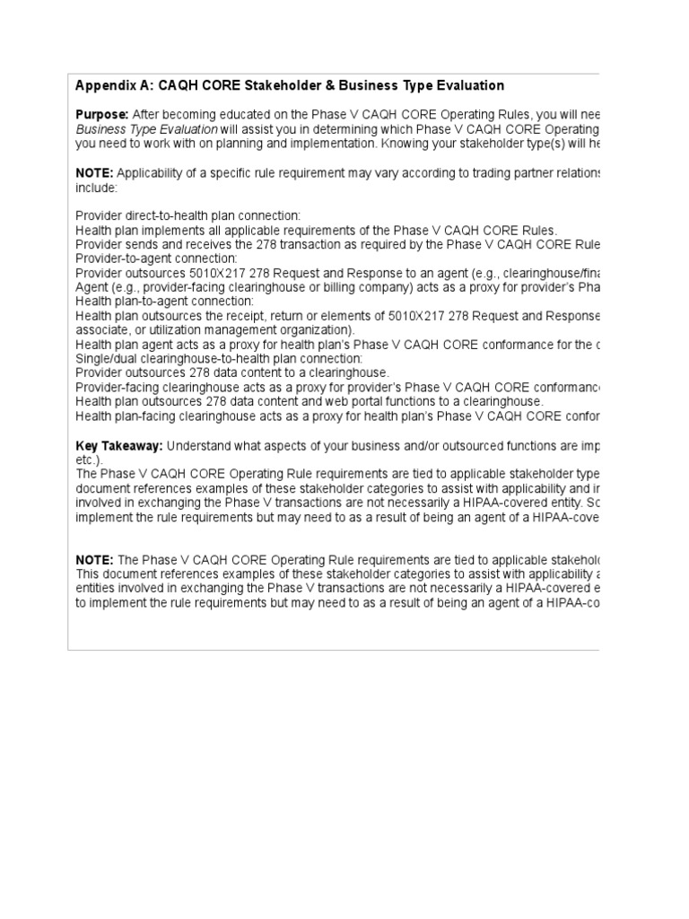 Appendix A: CAQH CORE Stakeholder & Business Type Evaluation | Download ...