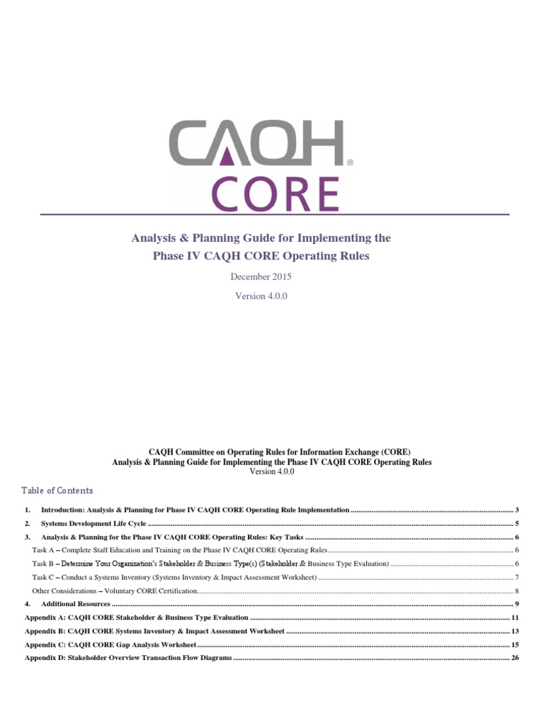 Analysis & Planning Guide For Implementing The Phase IV CAQH CORE ...