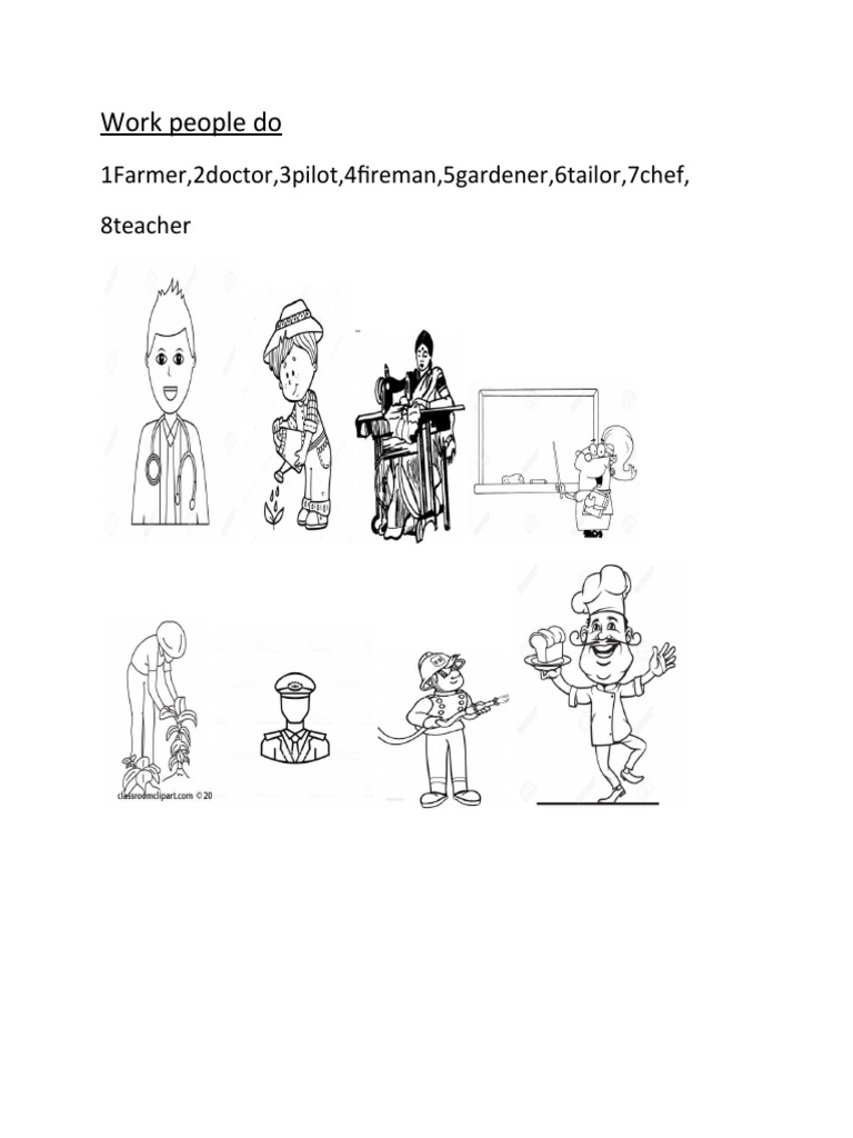 Work People Do: 1farmer, 2doctor, 3pilot, 4fireman, 5gardener, 6tailor ...