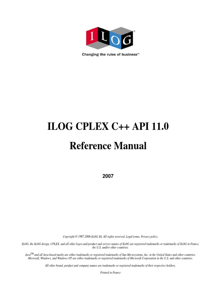 Ilog Cplex C++ Api 11.0 Reference Manual | PDF | Method (Computer Programming) | C++