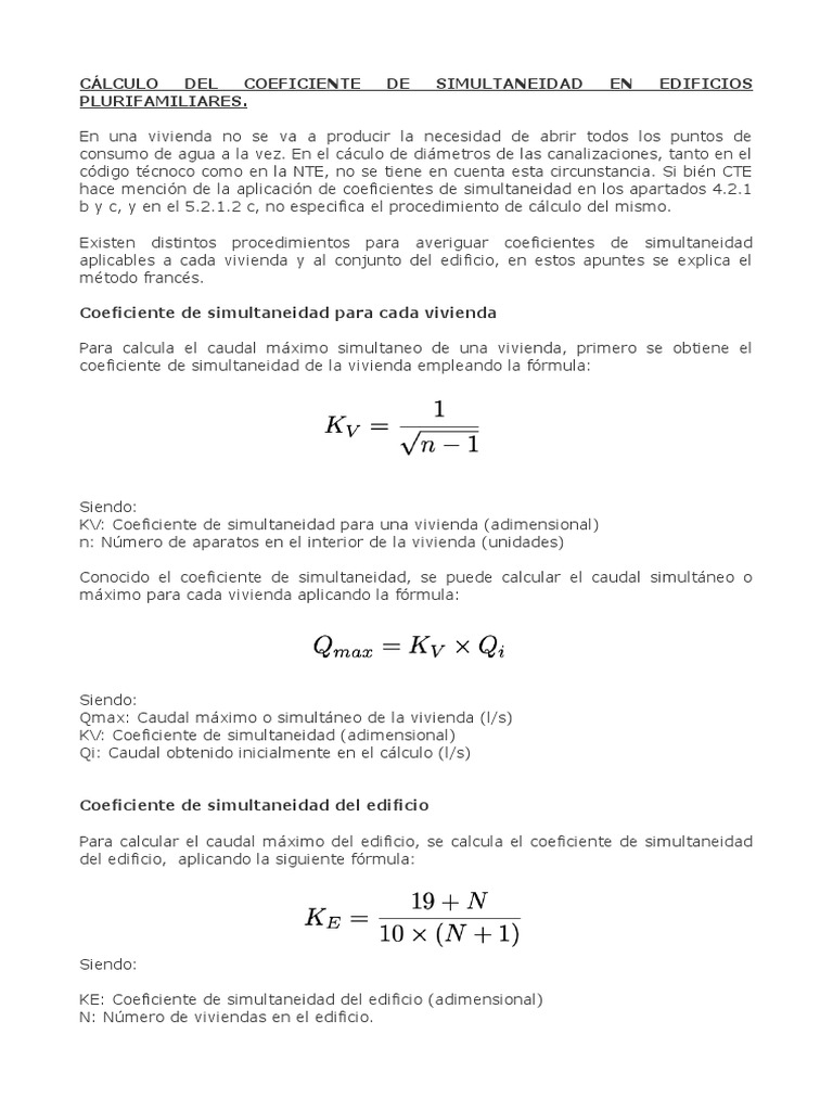 Calculo Del Coeficiente de Simultaneidad en Edificios Plurifamiliares | PDF
