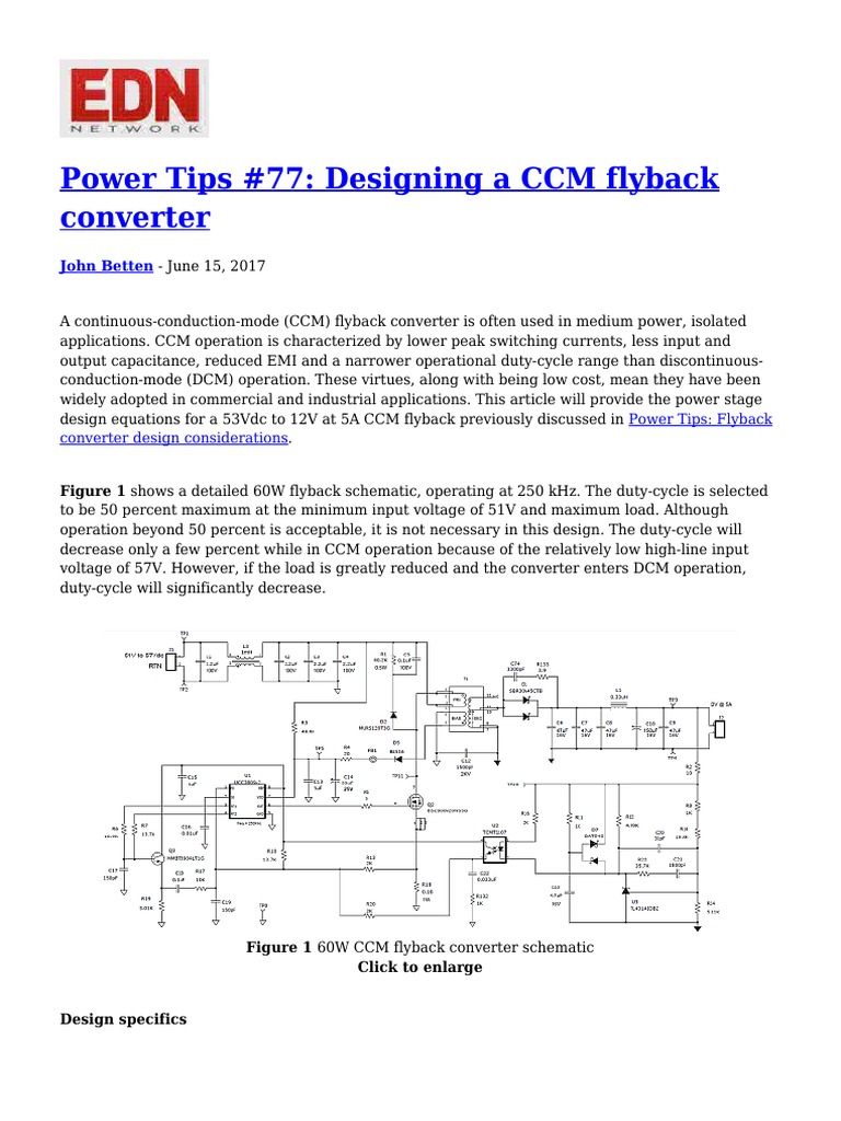 Power Tips 77 Designing A CCM Flyback Converter | PDF | Transformer ...