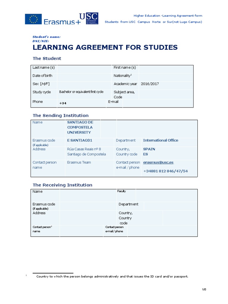 Learning Agreement For Studies: The Student | PDF | Learning
