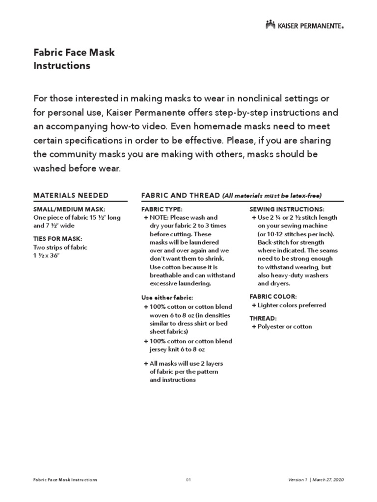 Fabric Face Mask Sewing Guide | PDF | Seam (Sewing) | Sewing
