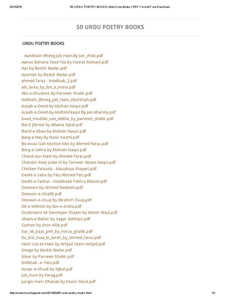 50 URDU POETRY BOOKS Best Urdu Books PDF Format Free Download PDF | PDF ...