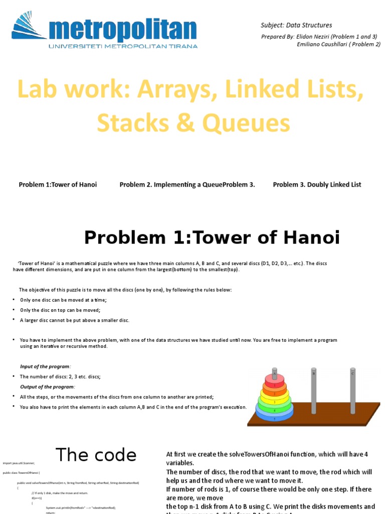 Lab Work: Arrays, Linked Lists, Stacks & Queues: Subject: Data Structures | PDF | Queue ...
