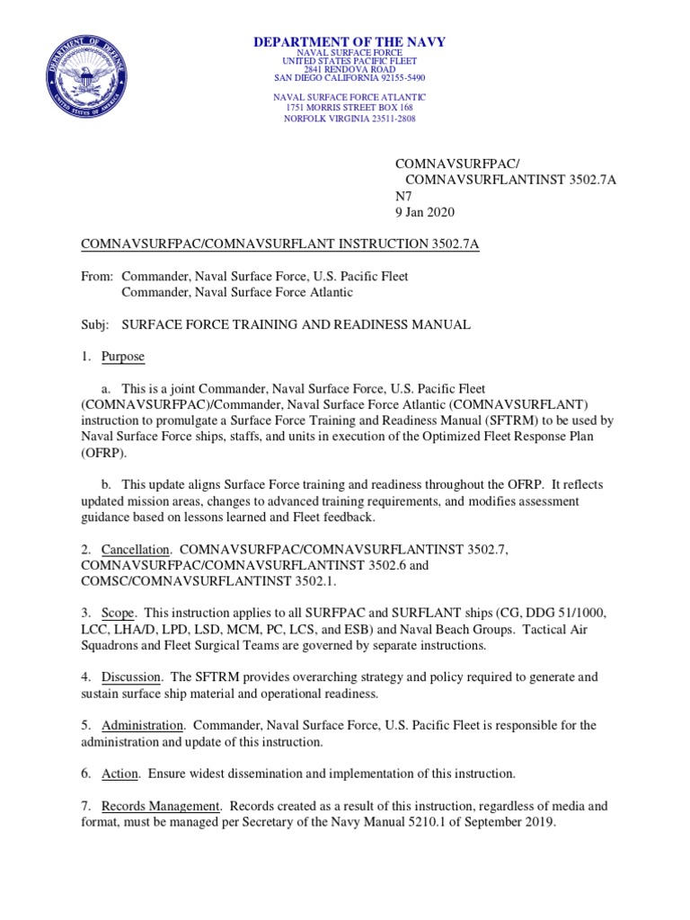 SURFLANTINST 3502.7A - Surface Force Readiness and Training Manual (SFTRM) PDF | PDF | Navies ...