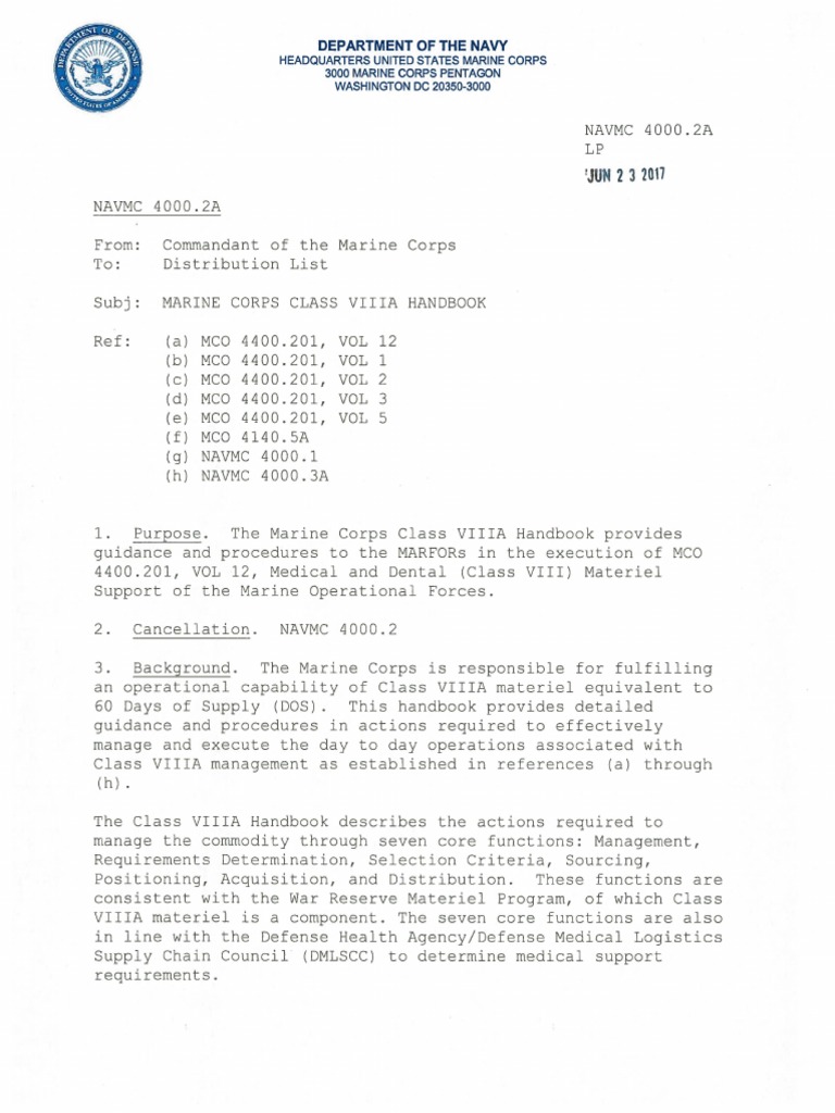 NAVMC 4000.2A Marine Corps Class VIII Handbook PDF | PDF | United ...