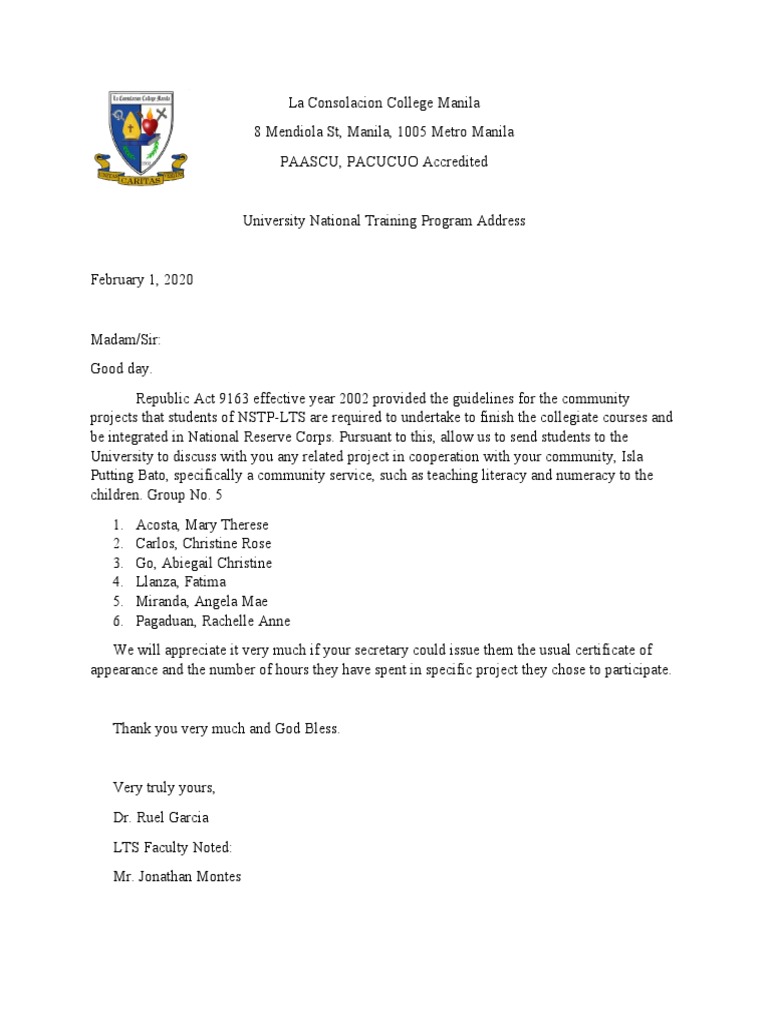 Letter For Nstp1 | PDF