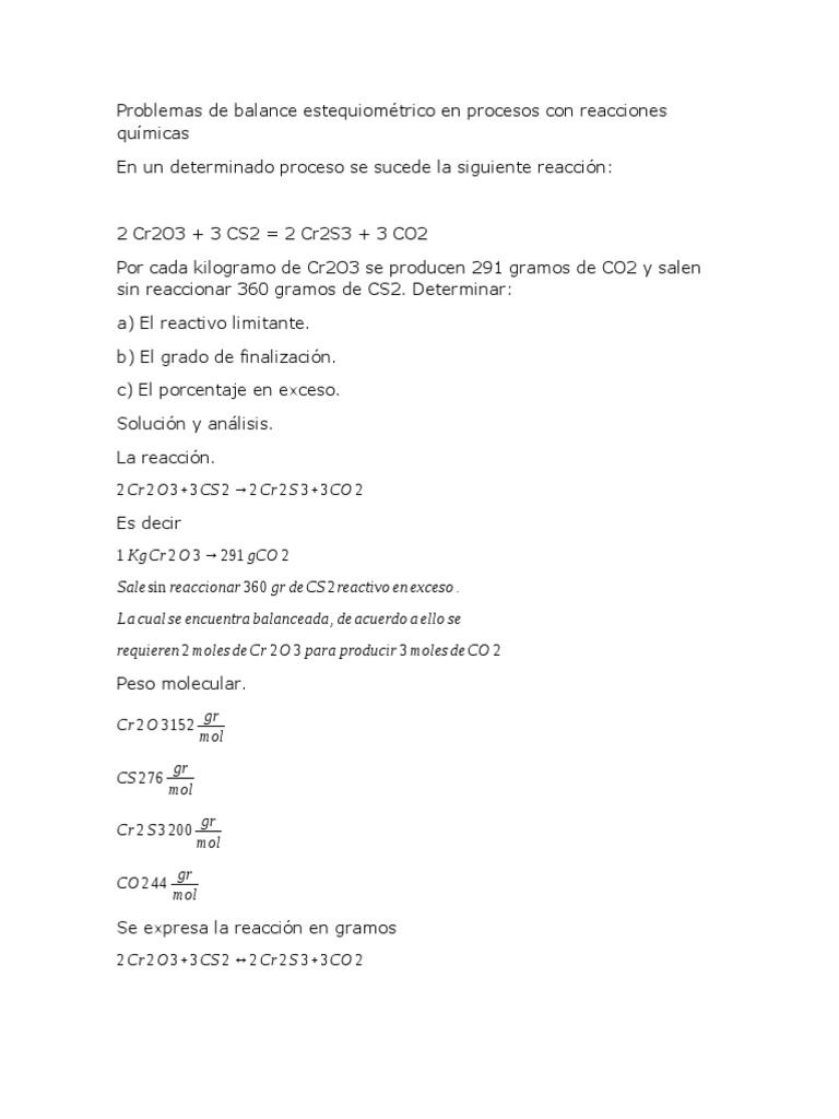 Balance Estequiométrico en Reacciones Químicas | PDF | Reacciones ...