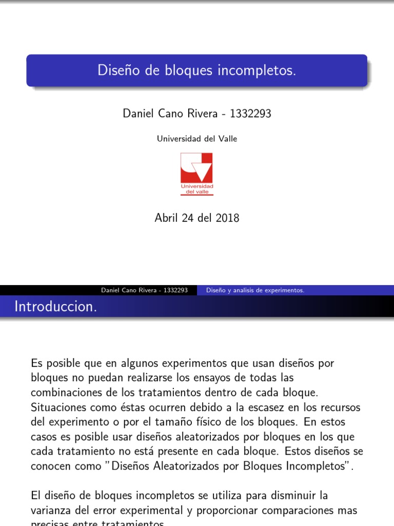 Dise o de Bloques Incompletos | PDF | Análisis de variación | Catálisis