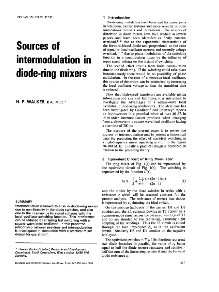 Sources of Intermodulation in Diode-Ring Mixers - H.P Walker | PDF