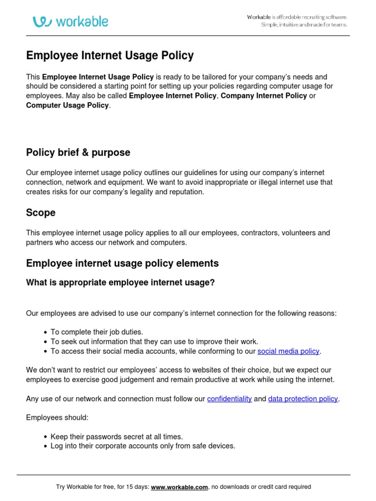 Employee Internet Usage Policy | Download Free PDF | Download | Internet