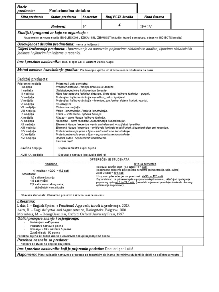 Funkcionalna Sintaksa | PDF