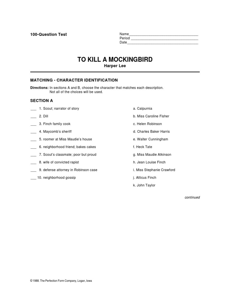 TKAM Perfection Learning TEST PDF | PDF | To Kill A Mockingbird