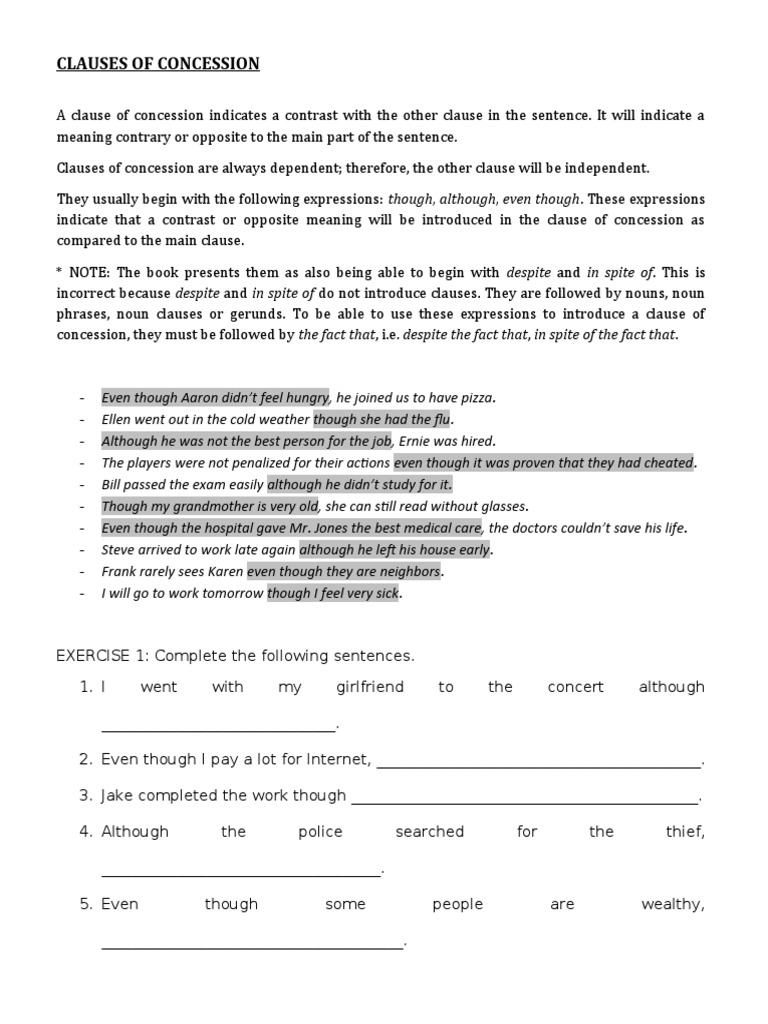 Clauses of Concession | PDF | Clause | Sentence (Linguistics)