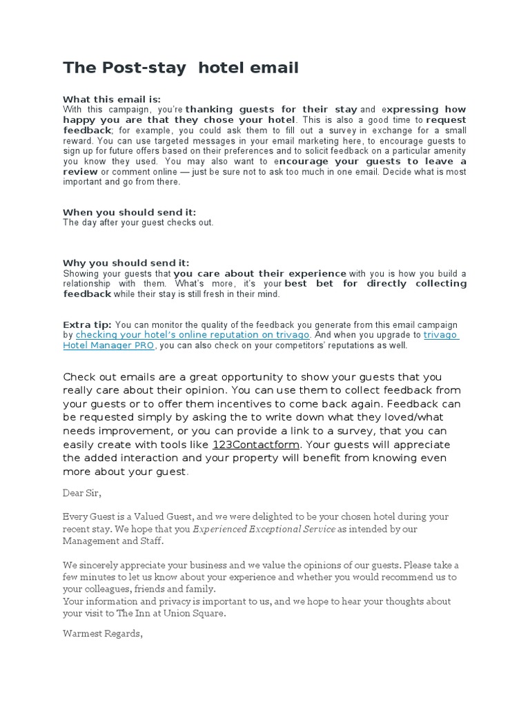 The Post Stay Hotel Email | PDF | Reputation | Communication
