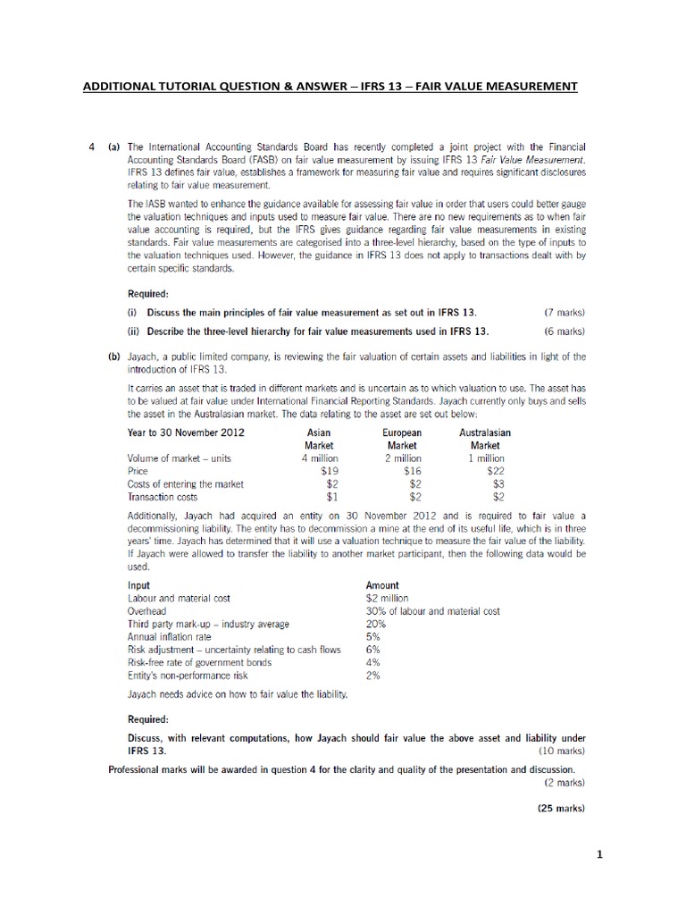Additional Tutorial Question & Answer - Ifrs 13 - Fair Value ...