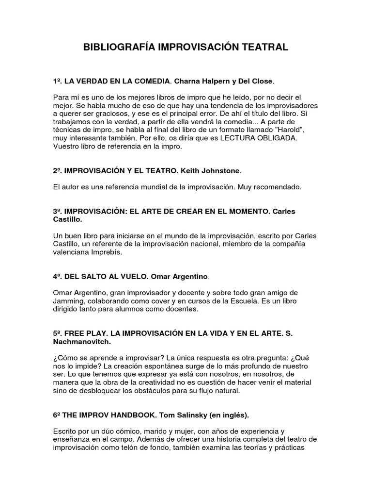 Bibliografia Sobre Impro | PDF | Improvisación | Teatro