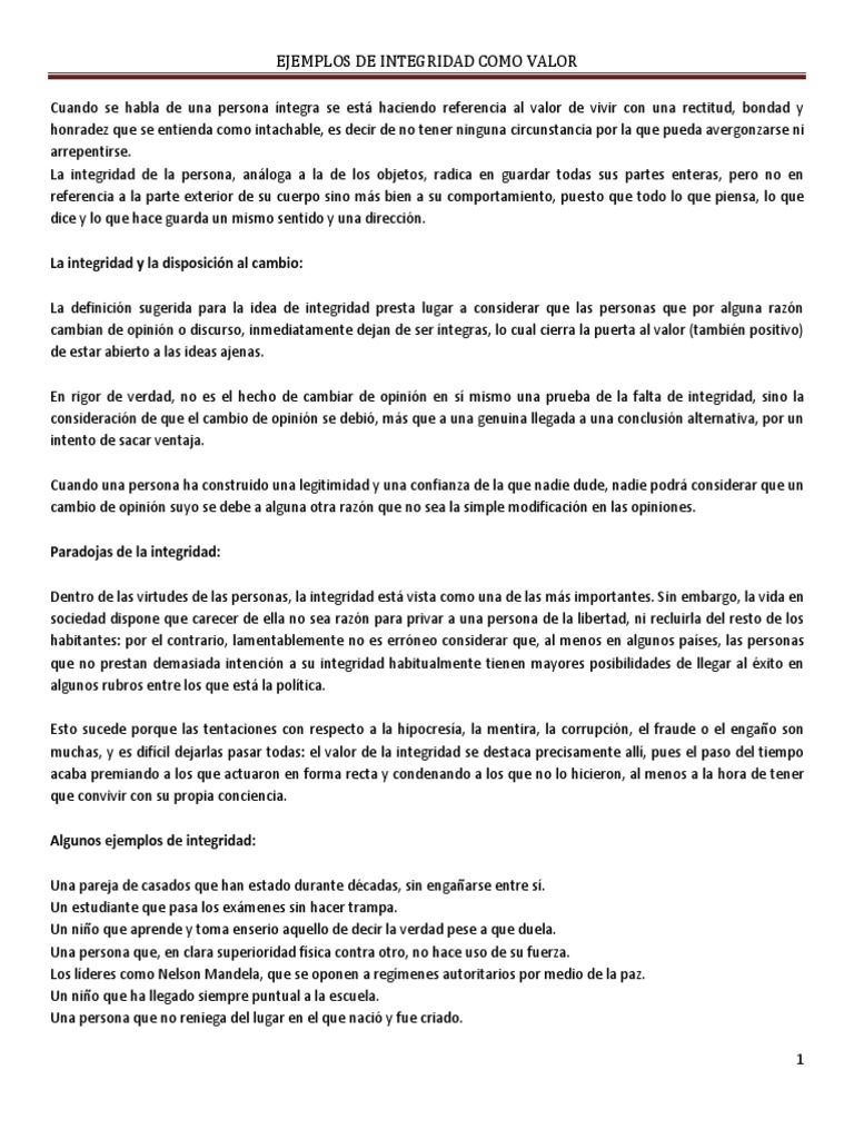 Ejemplo de Integridad Como Valor y Tarea PDF | PDF | Verdad | Razón