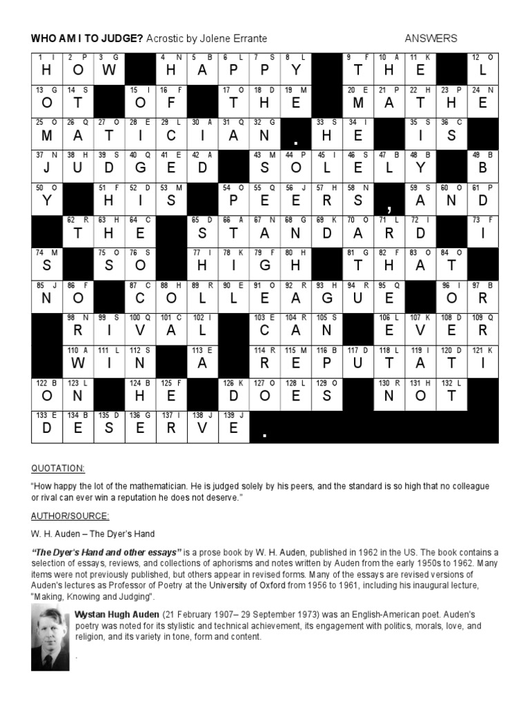 WHO AM I TO JUDGE? Acrostic by Jolene Errante Answers | PDF | Teaching ...