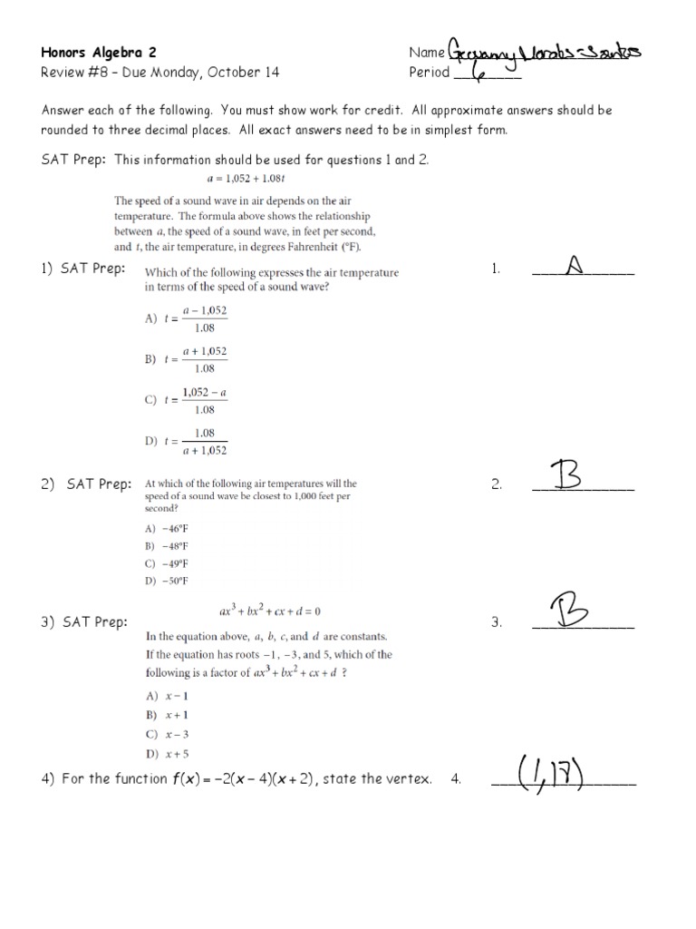 Honors Algebra 2: FX X X | PDF