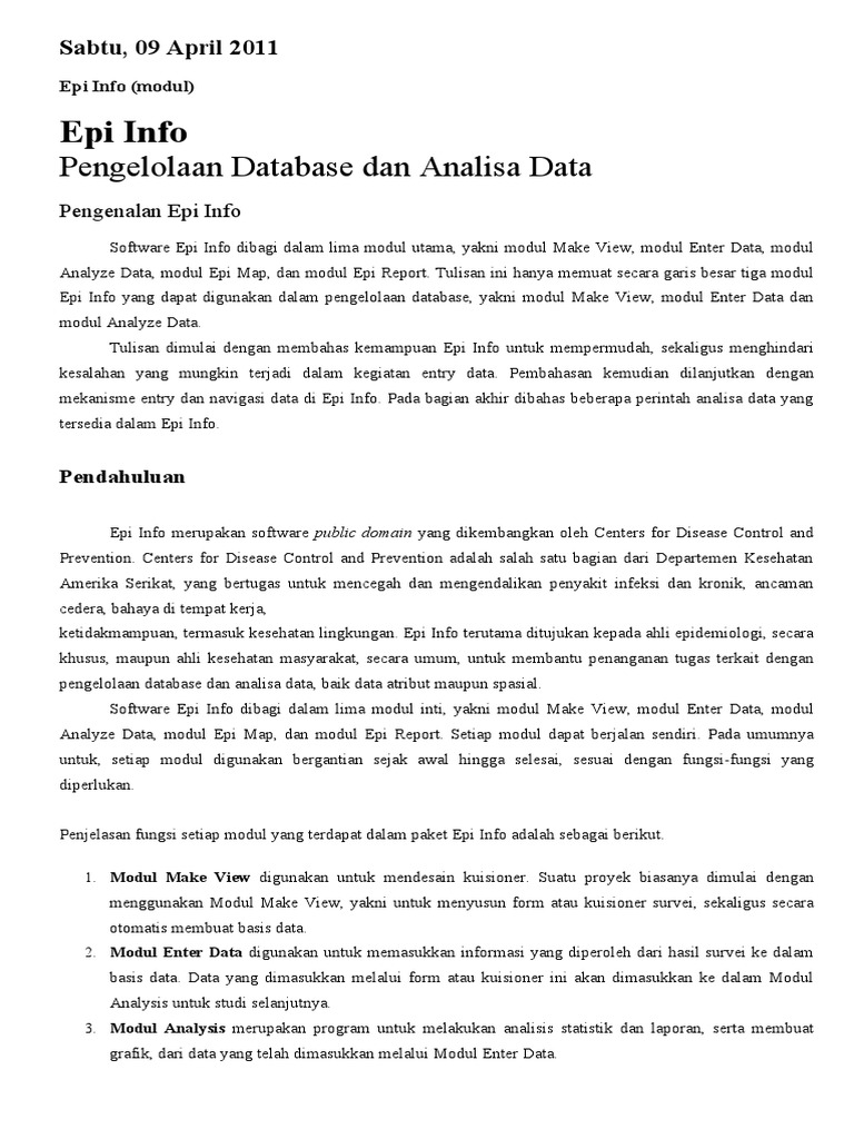 Tutorial Epiinfo Versi 3.5.1 | PDF