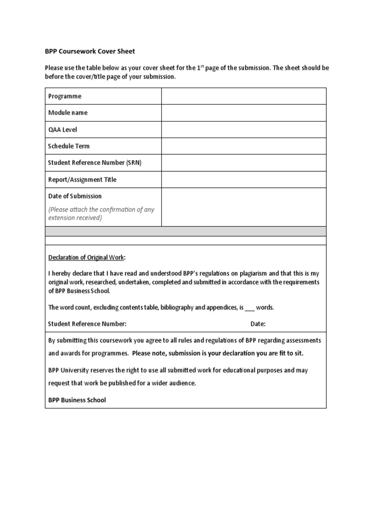 BPP Coursework Cover Sheet | PDF