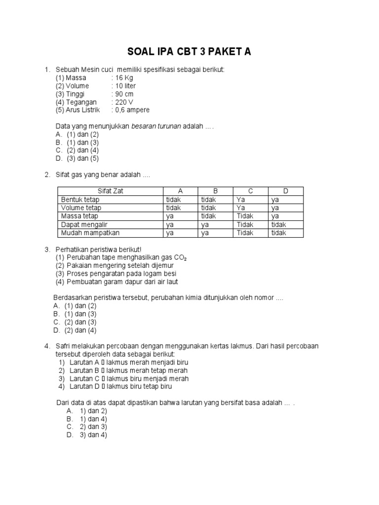 Soal CBT 3 PAKET A IPA | PDF