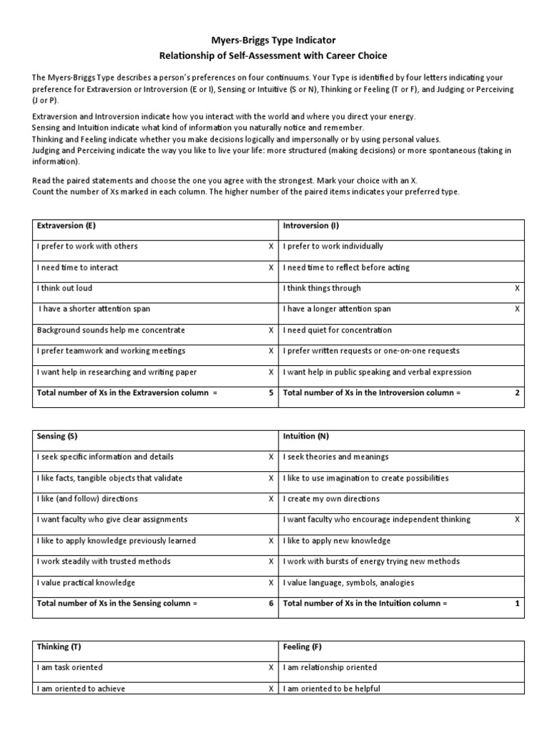 Myers Briggs Type Indicator Assessment | PDF | Extraversion And ...